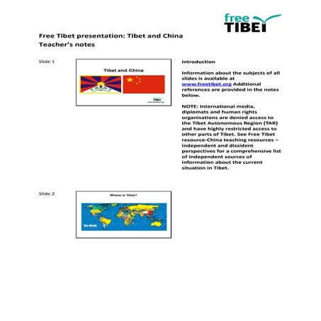 free Tibet presentation -Tibet and China 2015 (teacher's notes) | PDF