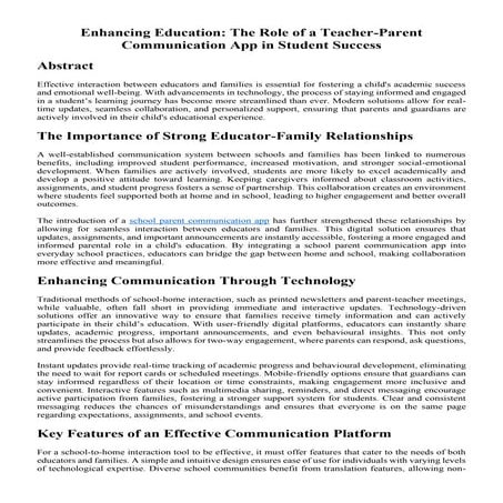 Enhancing Education: The Role of a Teacher-Parent Communication App in ...