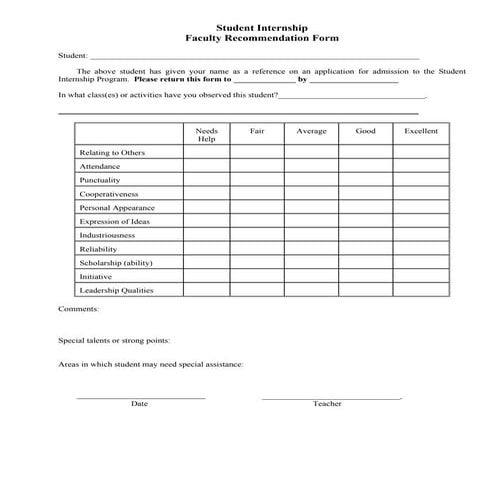 Teacher Recommendation Form | DOC