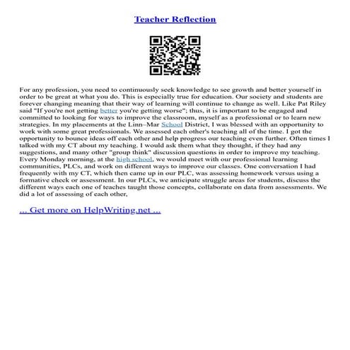 Teacher Reflection | PDF