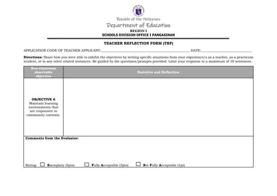 Templates for Teacher Reflection Form_T1 | PPT