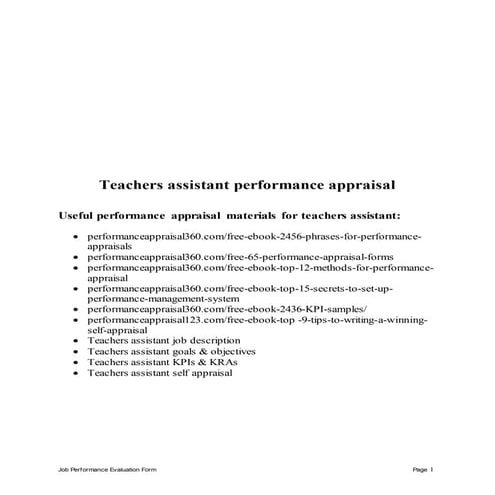 Teachers assistant performance appraisal | DOCX