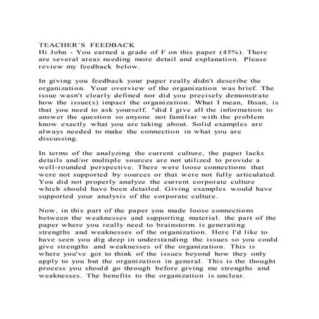 Teacher’s feedback hi john you earned a grade of f on this pape | PDF