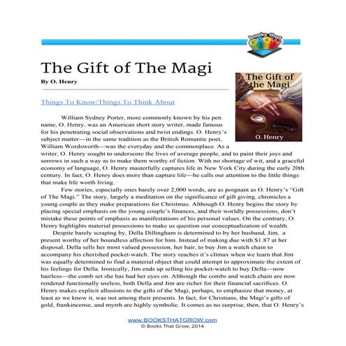Teachers Guide: Gift of The Magi | PDF
