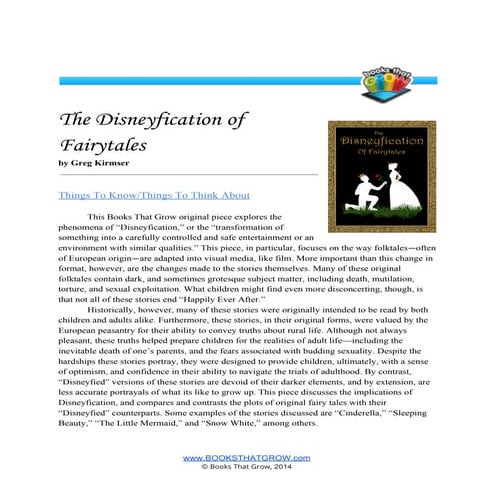 Teachers Guide: The Disneyfication of Fairytales | PDF