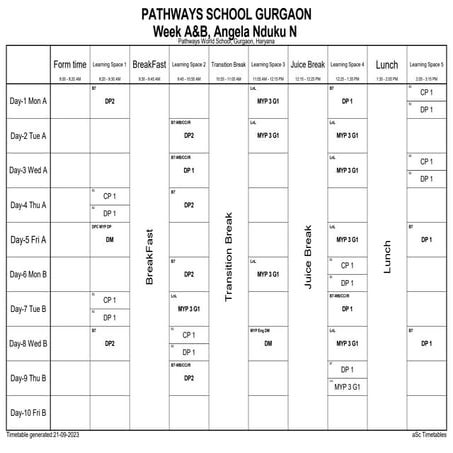 Teachers Time table for Middle school teachers and students | PPT