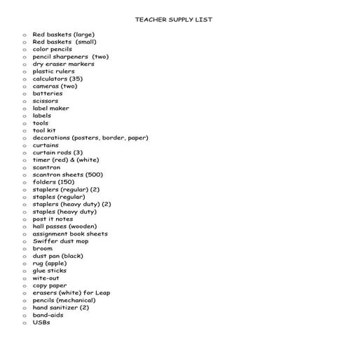 Teacher supply list1 | PDF
