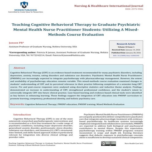 Teaching Cognitive Behavioral Therapy to Graduate Psychiatric Mental ...