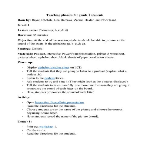 Teaching phonics for grade 1 students | PDF