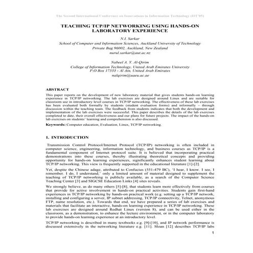 TEACHING TCP/IP NETWORKING USING HANDS-ON LABORATORY EXPERIENCE | PDF ...