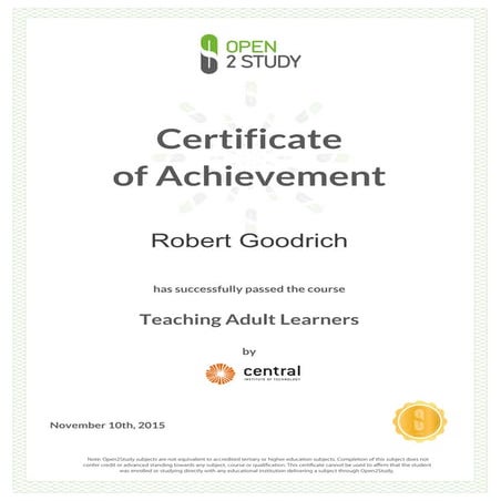 Teaching adult learning certificate | PDF