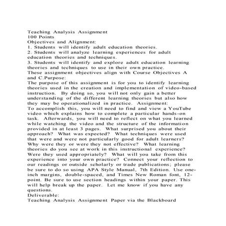 Teaching analysis assignment100 points objectives and alignment | PDF