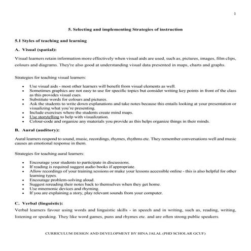 Teaching and learning styles and Selection of appropriate instructional strategies | PDF