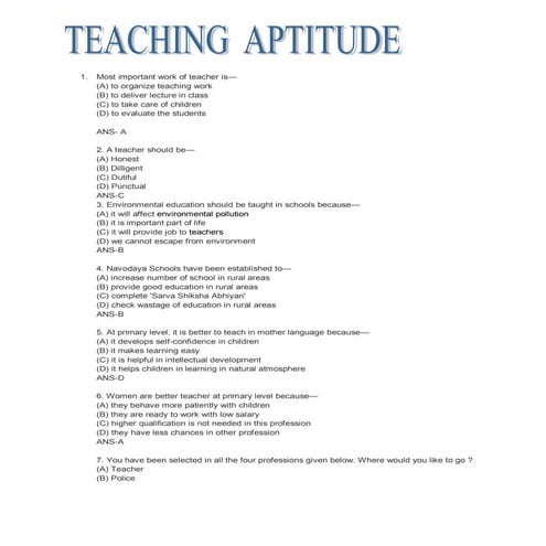 TEACHING APTITUDE - MCQ FOR UGC NET | PDF
