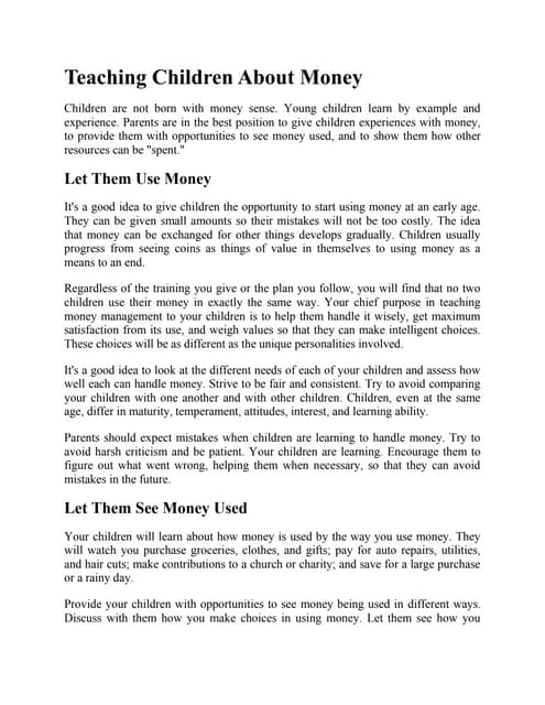 Teaching Kids About Money | PDF