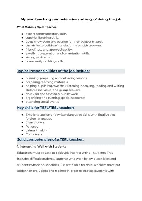 Roles of the teacher inside the classroom | PPT