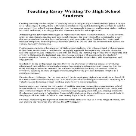 Teaching Essay Writing To High School Students | PDF