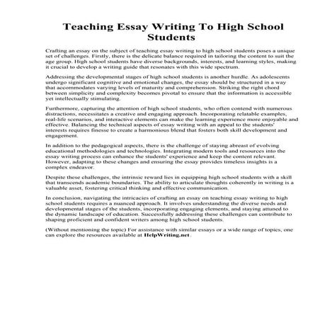 Teaching Essay Writing To High School Students | PDF