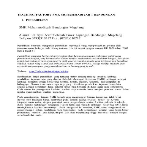 Teaching factory smk muhammadiyah 1 bandongan | DOCX