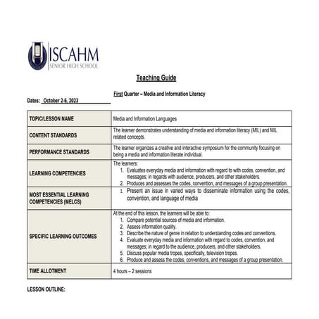 Teaching Guide- Media - 6.docx | Educational Assessment | Education