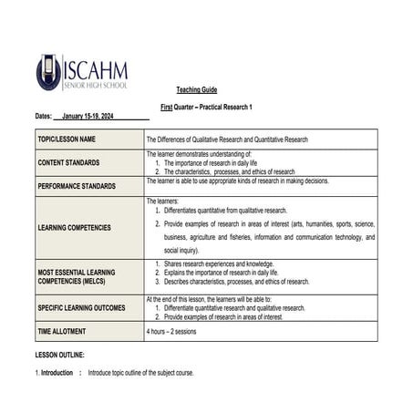 Teaching Guide- Research 1 | DOCX