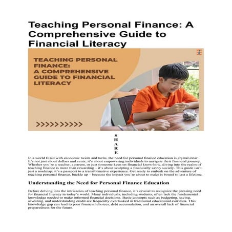 Teaching Personal Finance: 6 Best Strategies | Future Education ...