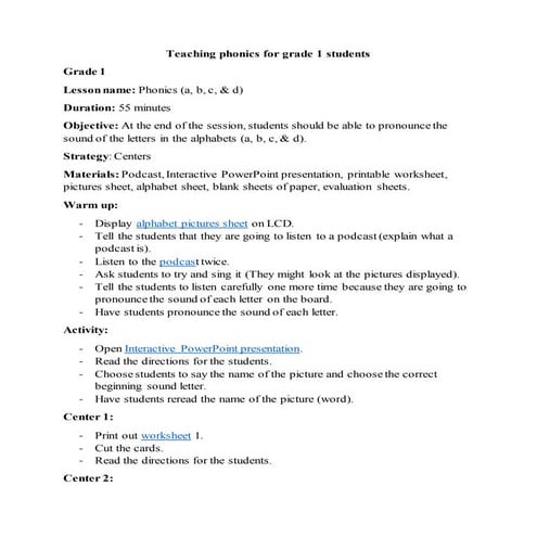 Teaching phonics for grade 1 students | DOCX