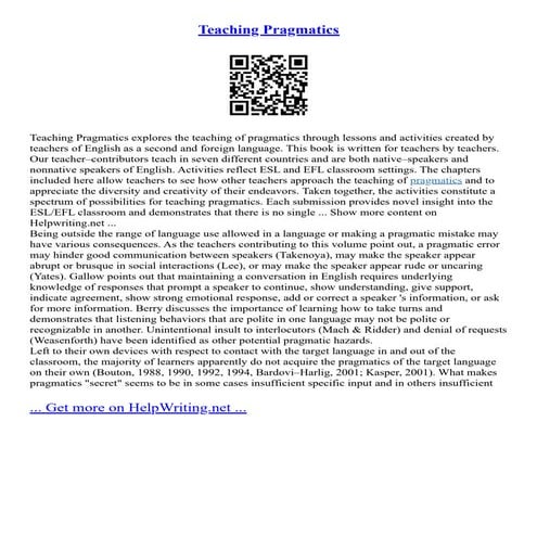 Teaching Pragmatics Pdf
