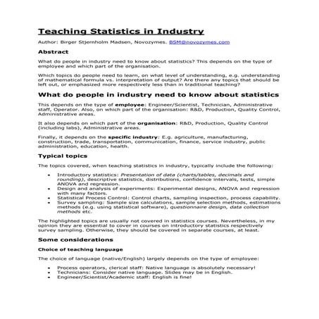 Teaching statistics in industry | PDF