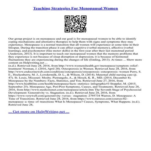 Teaching Strategies For Menopausal Women | PDF
