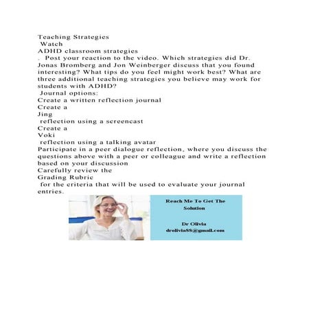Teaching Strategies Watch ADHD classroom strategies. Post you.docx