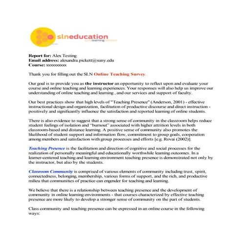 SLN Online Teaching Self-assessment | PDF