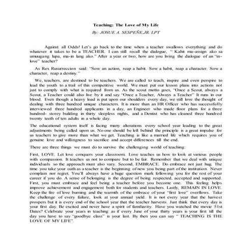 Teaching the love of my life | DOCX