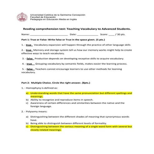 Teaching vocabulary answer key | DOCX