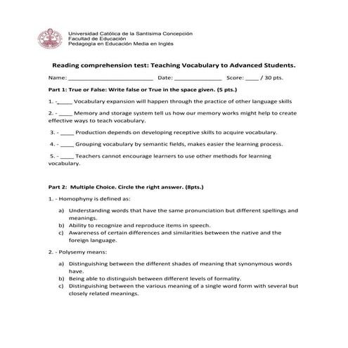 Teaching vocabulary test | PDF