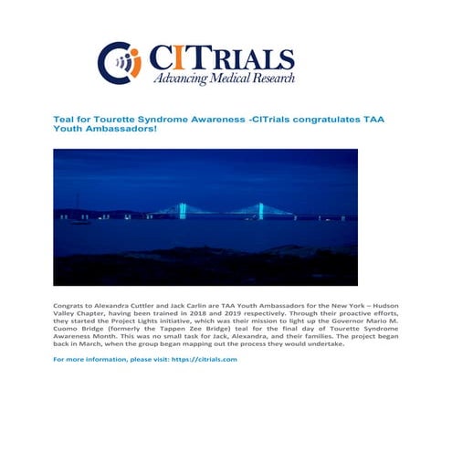 Teal for Tourette Syndrome Awareness -CITrials congratulates TAA Youth ...