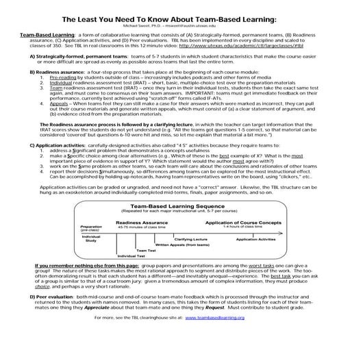 Team based-learning-the-least-you-need-to-know-michael-sweet | PDF