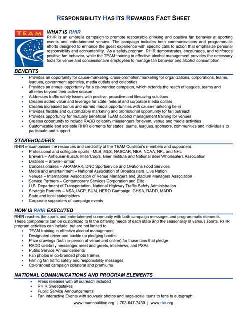 TEAM Coalition Training Summary - Training Fact Sheet | PDF