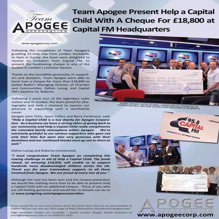 Team Apogee Corporation Ltd Capital FM - Cheque presentation | PDF