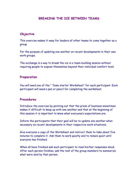 My Top 21 Icebreakers and Meeting exercises | PDF