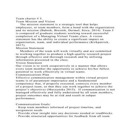 Team charter # 5.Team Mission and Vision The mission statem.docx