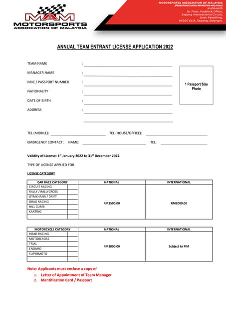 New application form 2020 MAM | PDF | Auto Racing | Sports