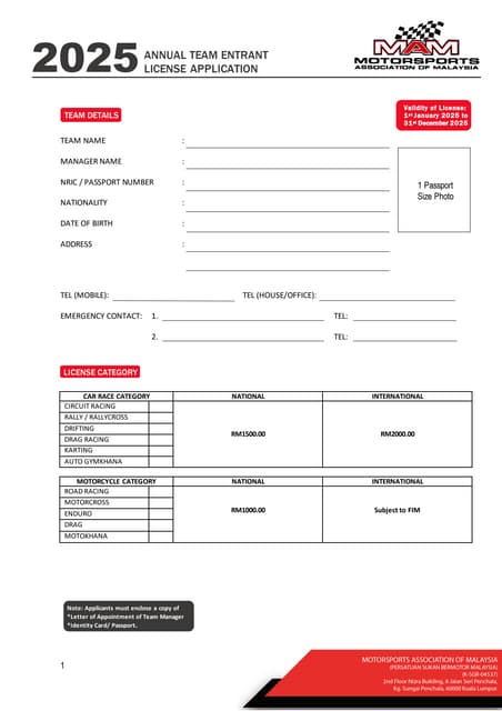 MSF RACING TEAM DRIVER IDENTIFICATION FORM | PDF