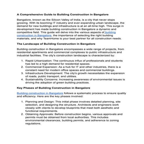 A Comprehensive Guide to Building Construction in Bangalore | PDF ...