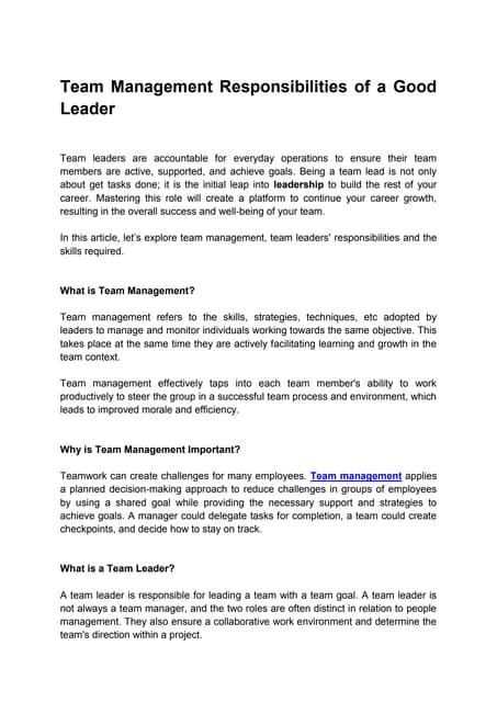 Team Leadership | PPTX | Executive Leadership & Management | Business