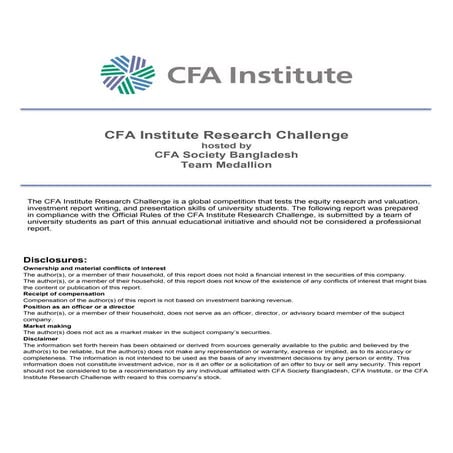 Team Medallion, CFA Research Challenge'22, Final Round | PDF