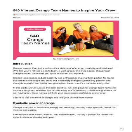 540 Vibrant Orange Team Names to Inspire Your Crew | PDF