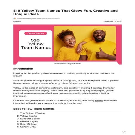 teamnameskingdom.com-510 Yellow Team Names That Glow Fun Creative and ...