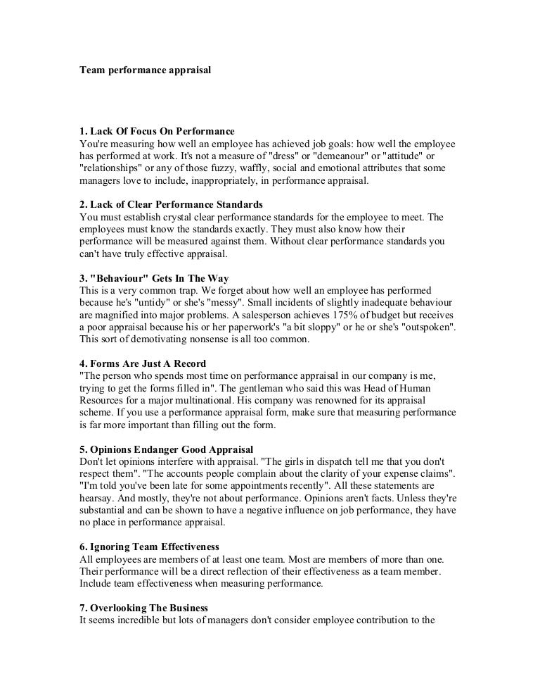 Team Performance Appraisal Team Performance Appraisal