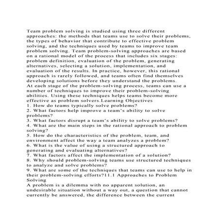Team problem solving is studied using three different approaches .docx